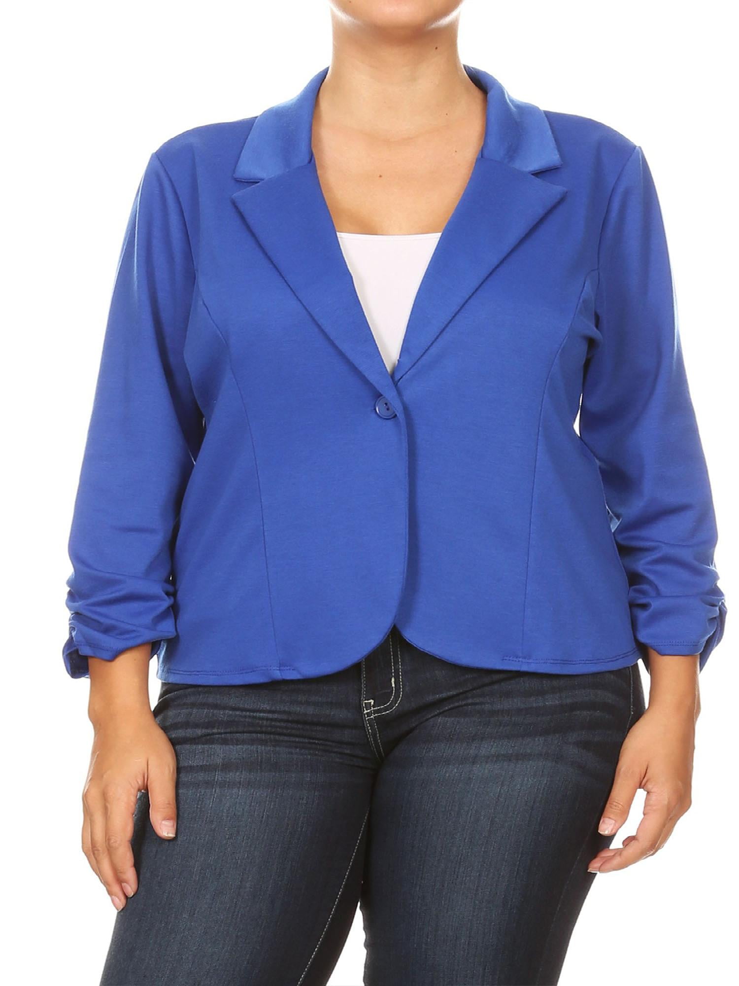 Womens Plus Size Solid Print 3 4 Sleeve Loose Fit Office Work Blazer
