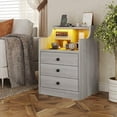 Grey Nightstand with LED Lights, Charging Station, 3 Drawers & Shelves ...