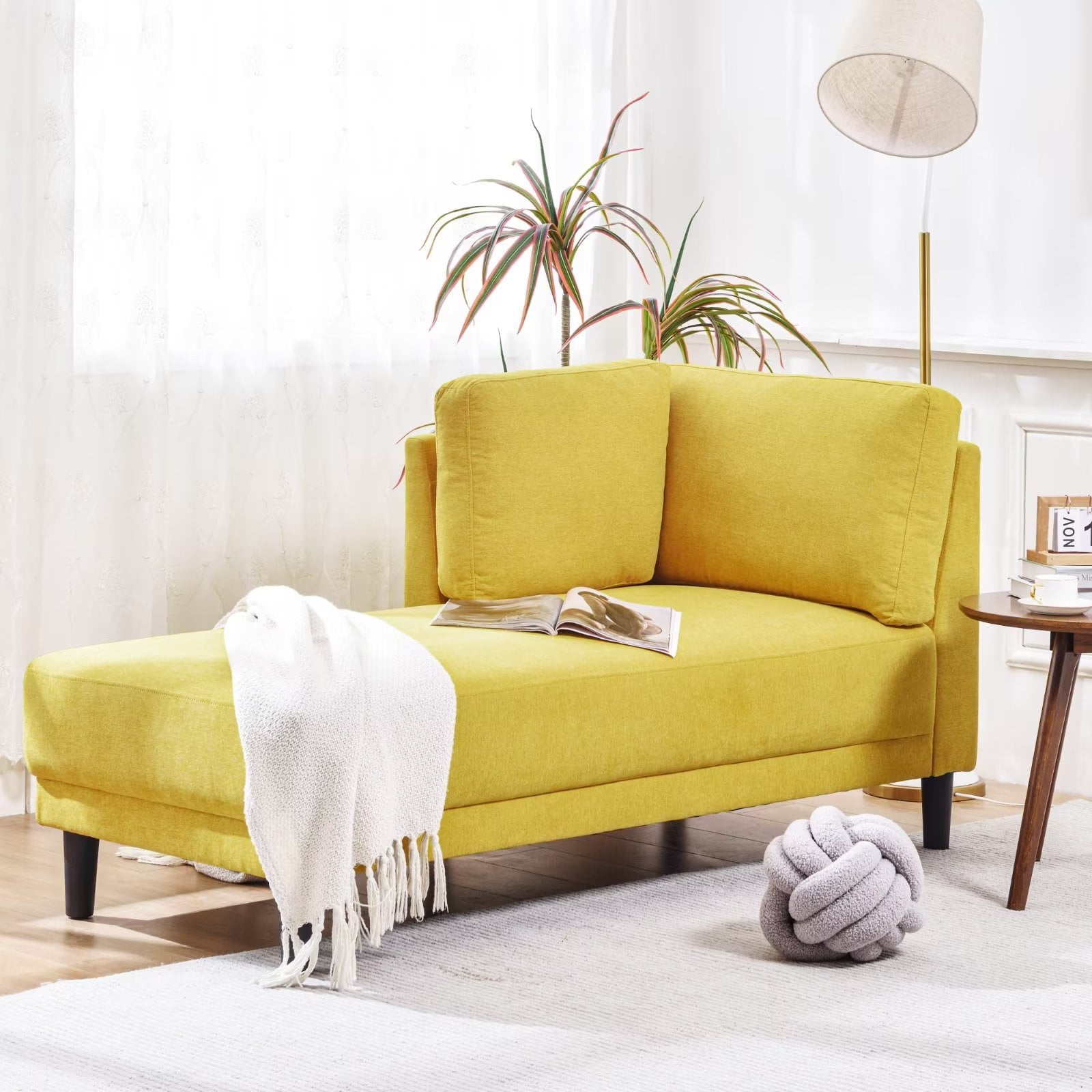 65" Chaise Lounge Sofa, Modern Corner Sofa Couch with Cushion Backrest ...
