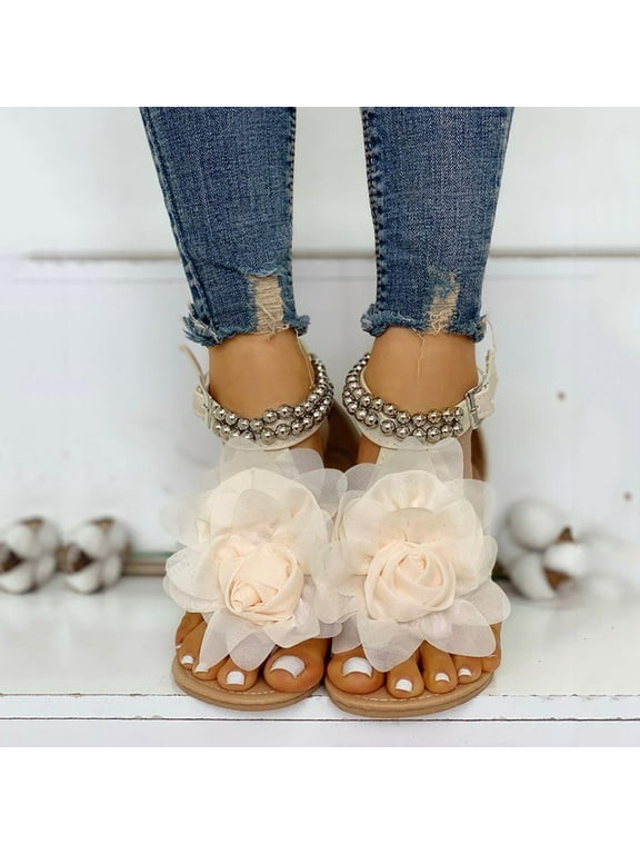 LoyisViDion Womens Sandals Clearance Summer Women Flat String Bead ...