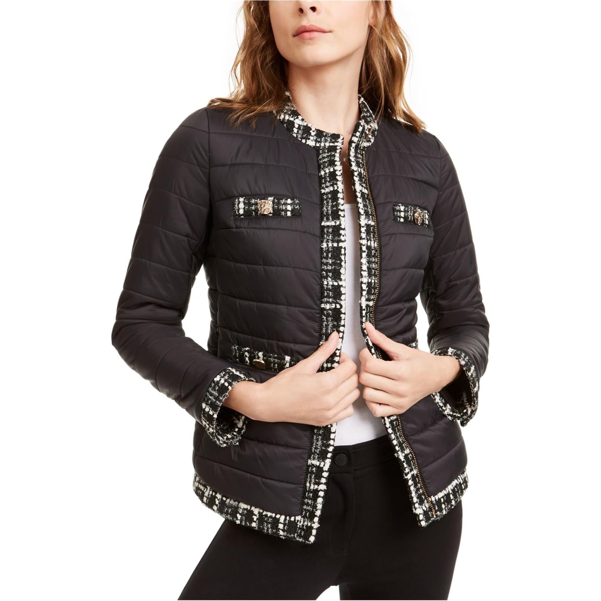 Anne Klein Womens Tweed Trim Puffer Jacket black L | Walmart en línea