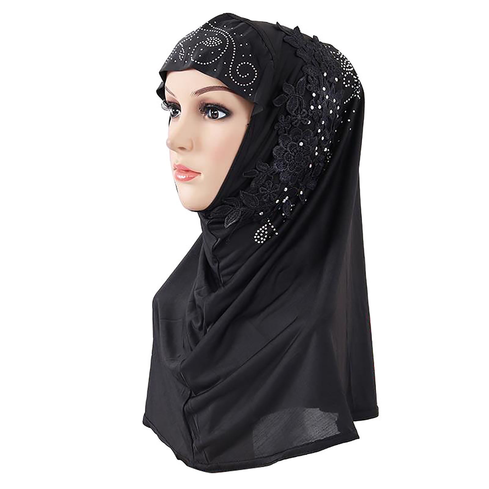 Women Muslim Hijab Scarf, Fashion Casual Solid Color Lace Rhinestone ...