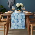 Blue White Color Block Cotton Linen Table Runner Summer Watercolor ...
