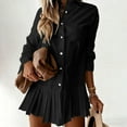 hotojiny Womens Button down Shirt Dress Casual Long Sleeve Collared Pleated Mini Dresses Fashion ...