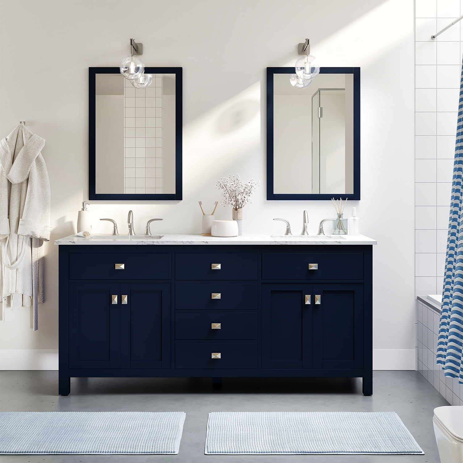 Totti Artemis 72 Inch Blue Transitional Double Sink Bathroom Vanity ...