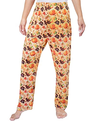 Unisex Adult Pilgrim Print Thanksgiving Pajama PJ Pants (Sml, Orange ...