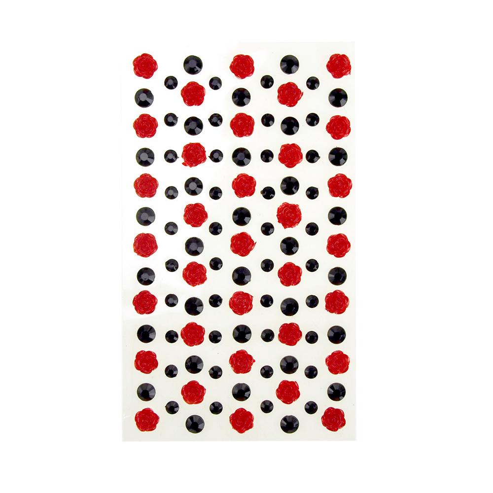 Rose and Flatback Gem Adhesive Rhinestone Stickers, Black/Red, 105 ...
