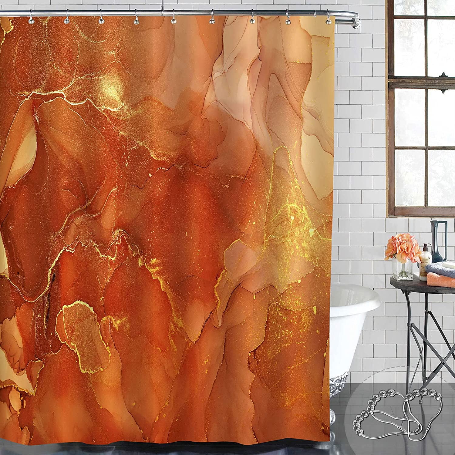 Orange Shower Curtain, Abstract Marble Fabric Shower Curtain for ...