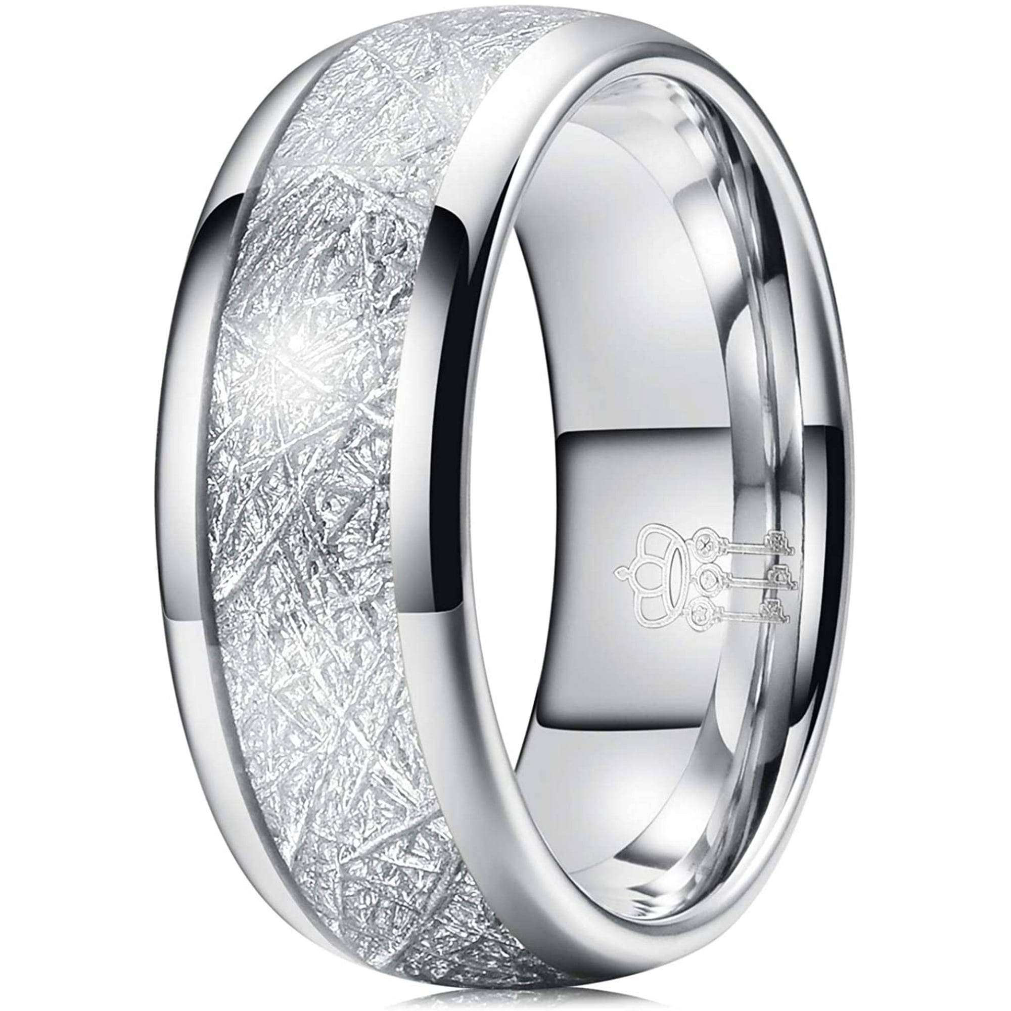 THREE KEYS JEWELRY 4mm 6mm 8mm Tungsten Wedding Ring Imitated Meteorite Silver Polished Band Walmart
