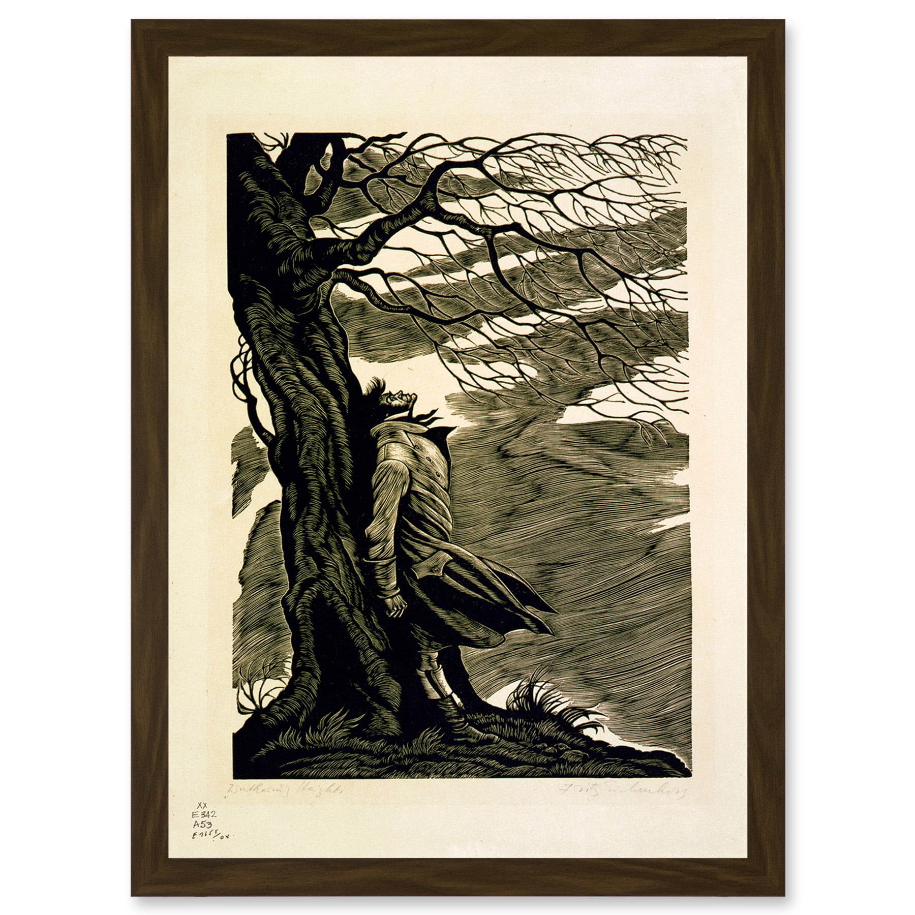Heathcliff Wuthering Heights Bronte Black White Drawing Artwork Framed ...