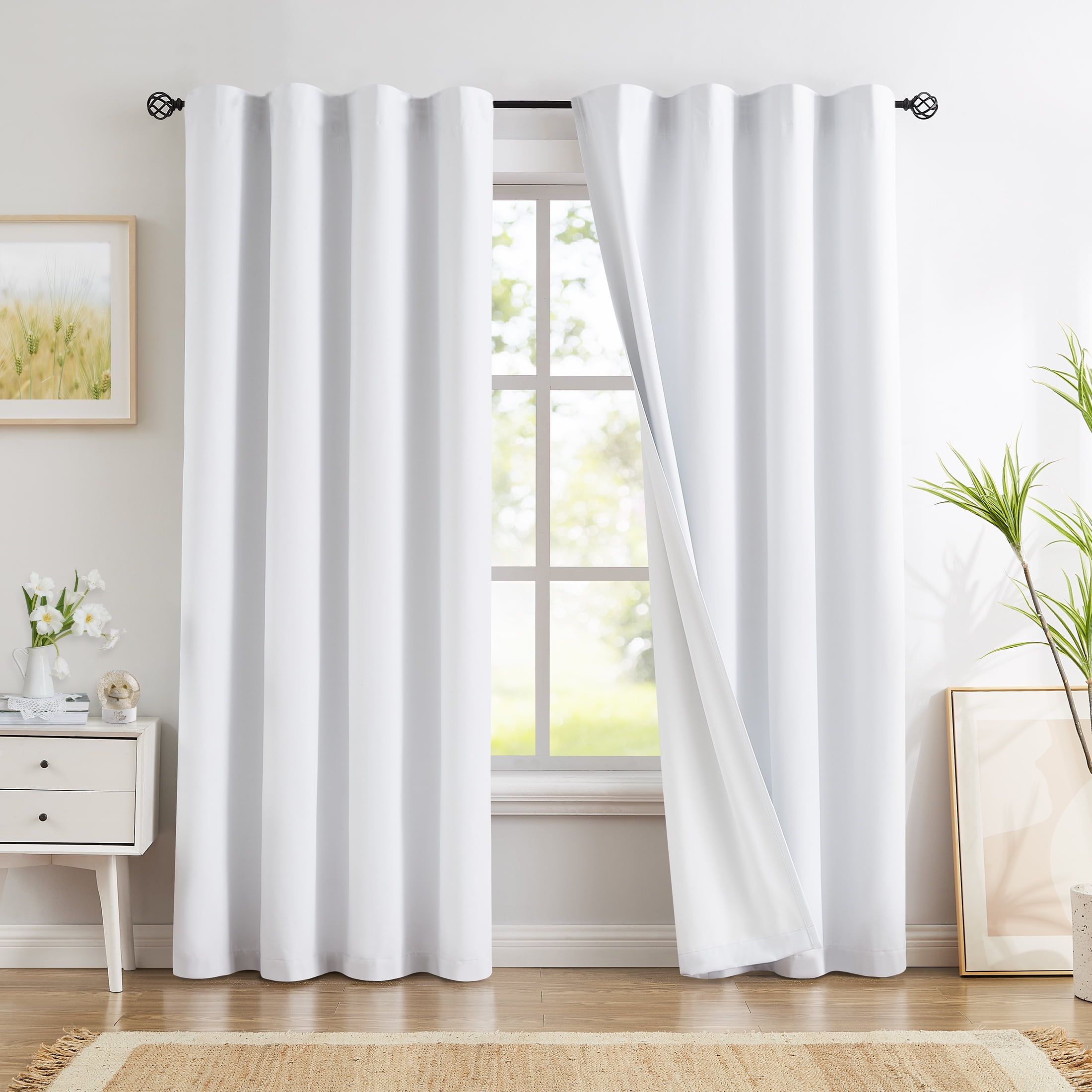 Flowpartex White Full Blackout Energy Efficient Curtains for Bedroom ...