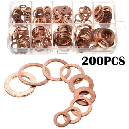 200PCS Copper Flat Washer Kit Copper Washer Assortment Kit M5 M6 M8 M10 ...