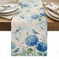 Blue Floral Bird Table Runner, Summer Blue Flower Dragonfly Bird Linen ...
