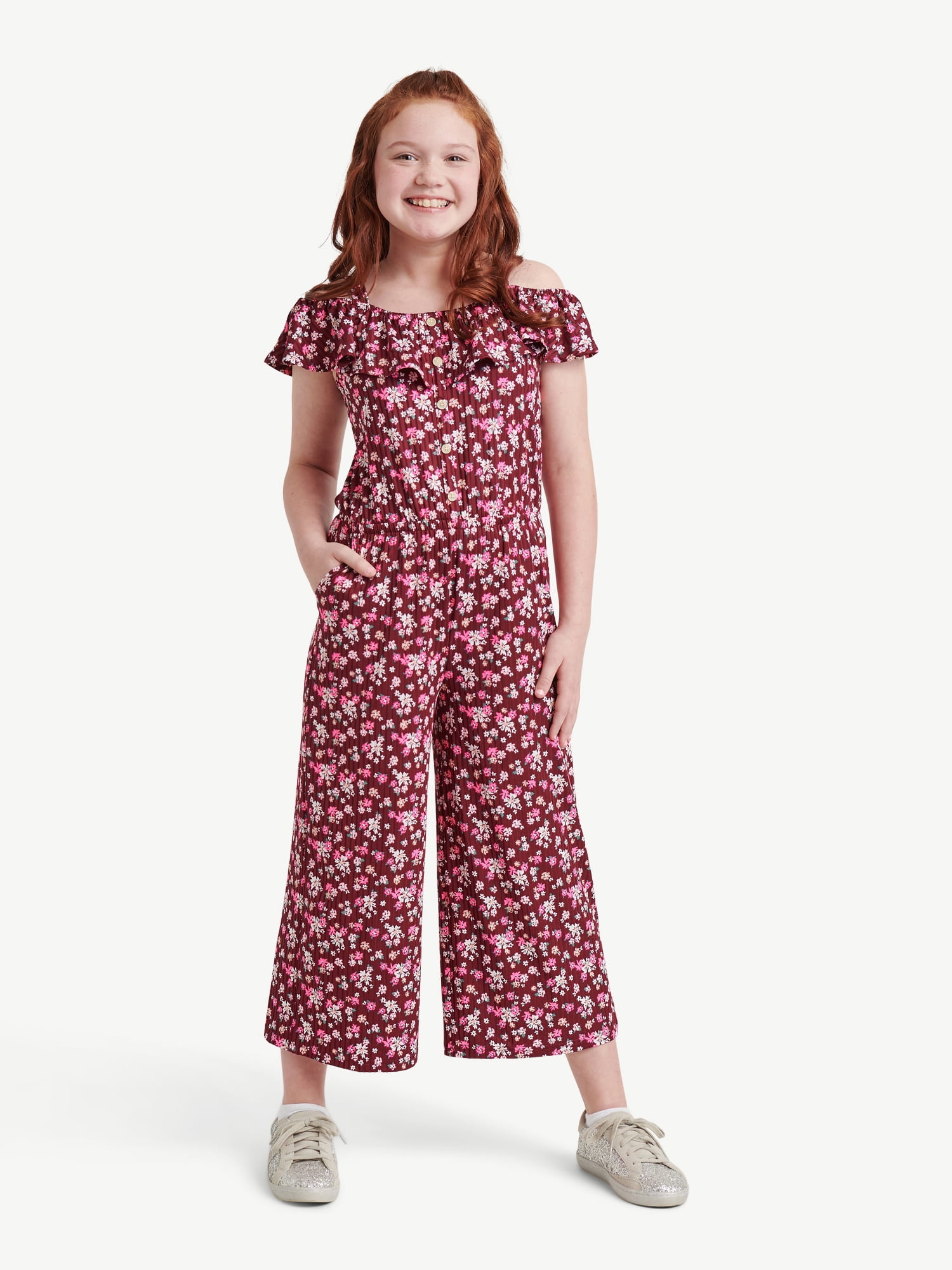 Justice Girls Flutter Sleeve Button Front Jumpsuit, Sizes XS-XLP ...