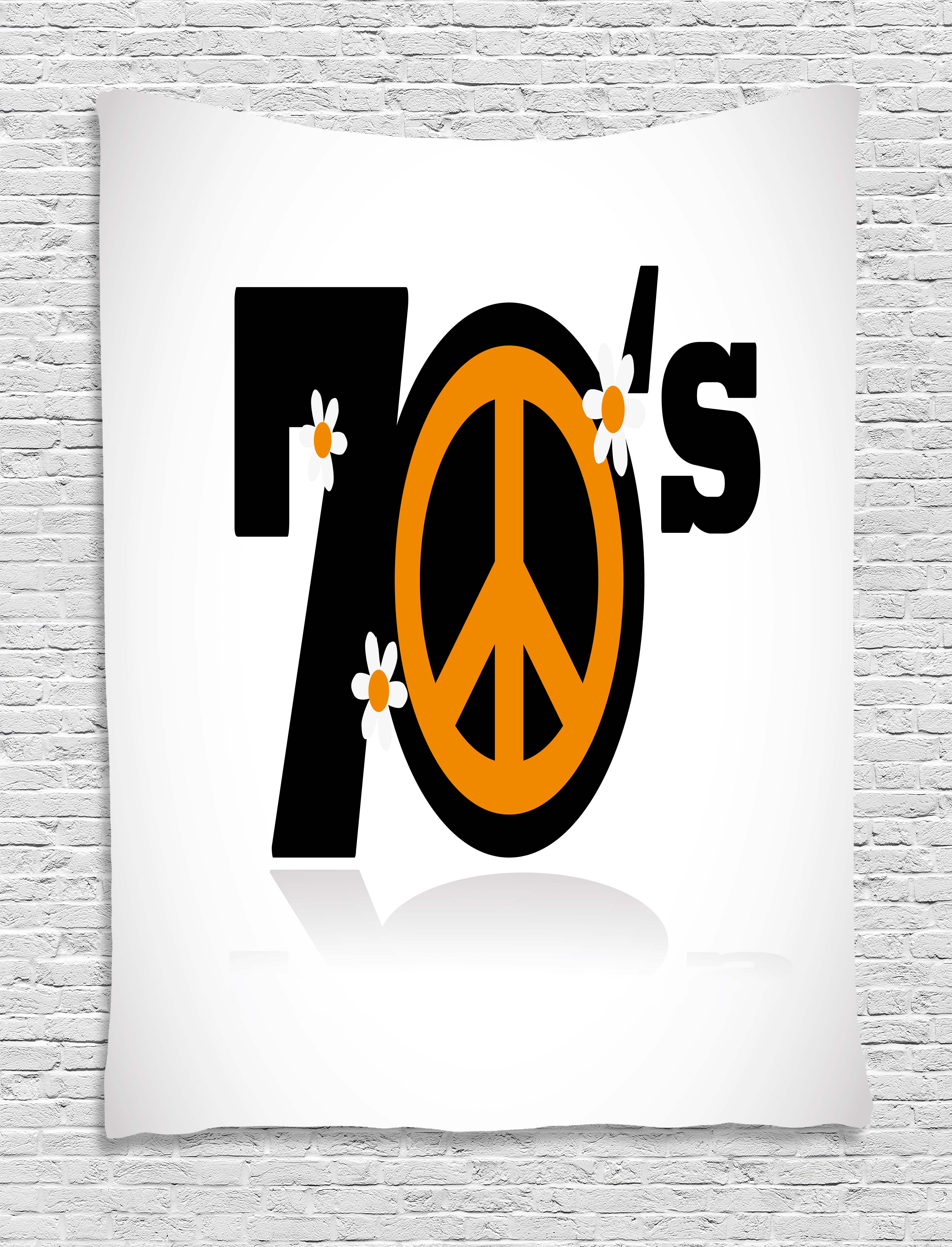 70s Party Decorations Tapestry, Seventies Peace Symbol with Daisies ...