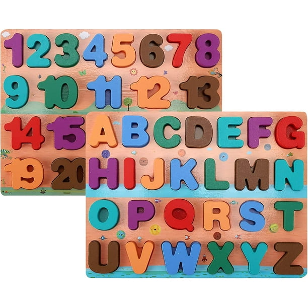 Rompecabezas de madera con alfabeto y números (paquete de 2), juguetes ...