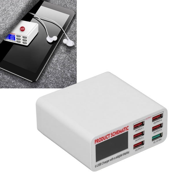 USB Block, 6 Ports USB Large Power Smart Cooling AC 110-240V For ...