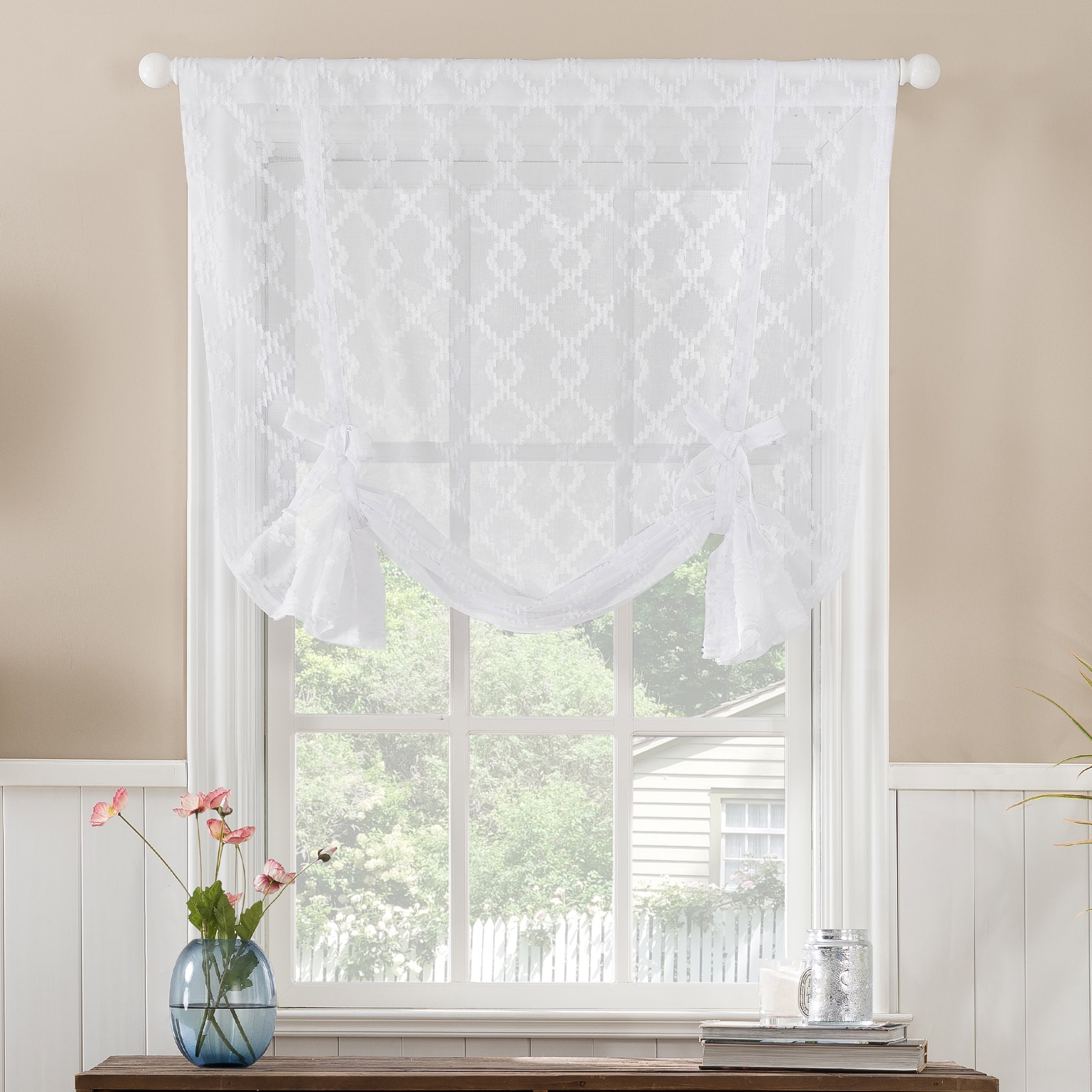 No. 918 Tina Geometric Clipped Semi-Sheer Rod Pocket Window Tie-up ...