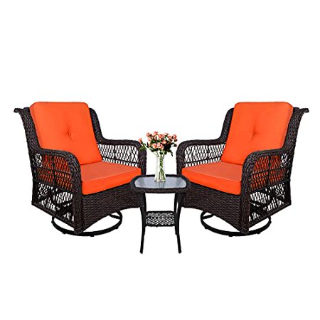 W WARMHOL 3-Piece Patio Rocking Chairs Wicker Bistro Set Cushioned ...