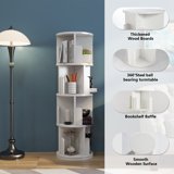 Oneinmil 4 Tier Revolving Metal & Wooden Bookshelf, 360° Spinning ...