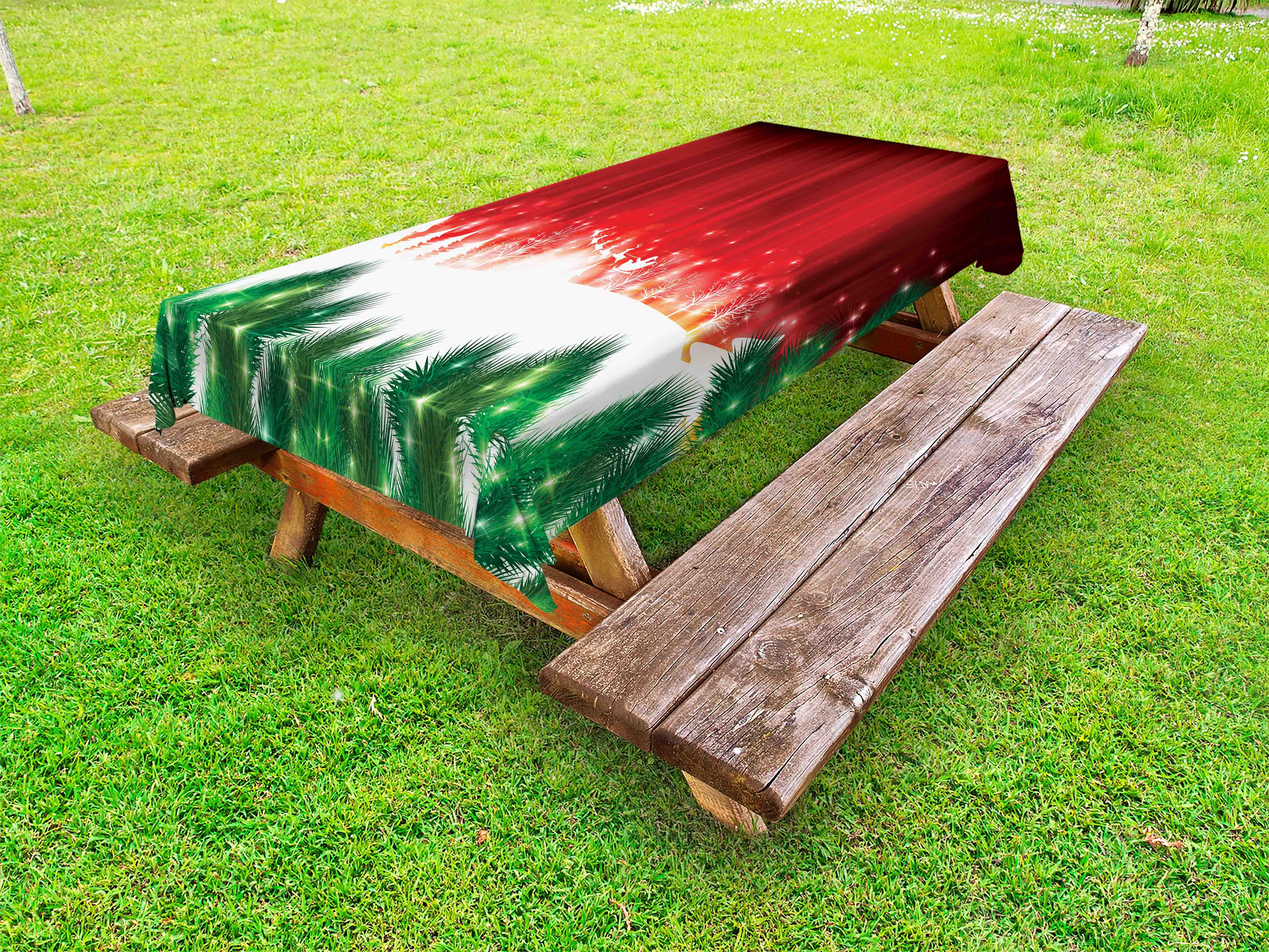 Christmas Outdoor Tablecloth, Blurry Xmas Carol Background with Santa ...