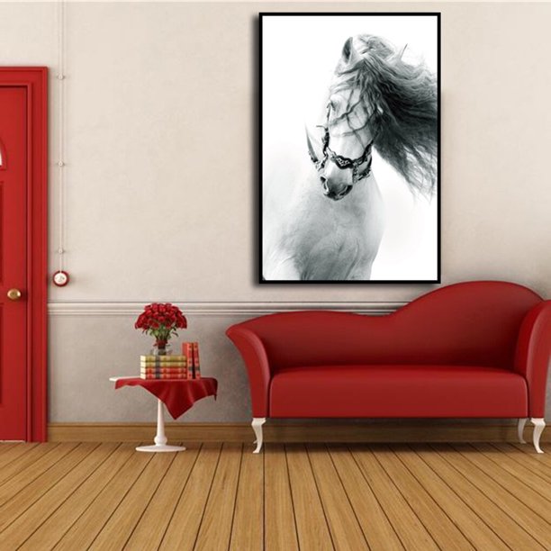 Running Steed Oil Poster Black White Oil Pictures Horse Wall Picture ...