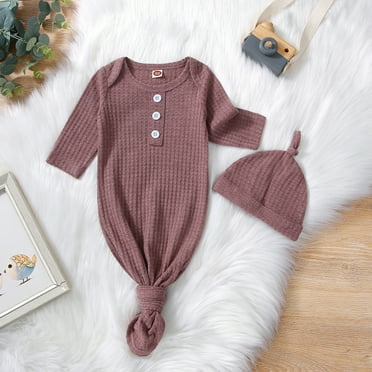 WIBACKER Unisex Newborn Baby Cotton Sleeper Gowns with Cap, Long Sleeve ...
