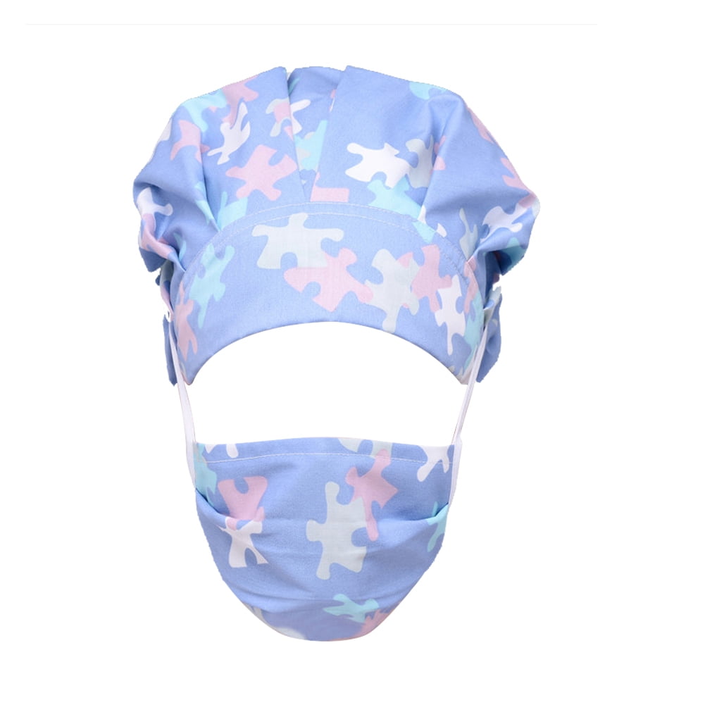 Toptie Womens Bouffant Sanitary Hat Skull Cap with Sweatband-Blue Block ...
