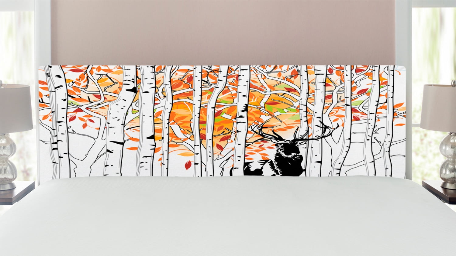 Deer Headboard, Deer in Forest Autumn Colors Trees Foliage Wilderness ...