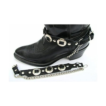 Dangerous Threads - Western Biker Boot Chains Black Leather with Triple Nickel Conchos - Walmart.com