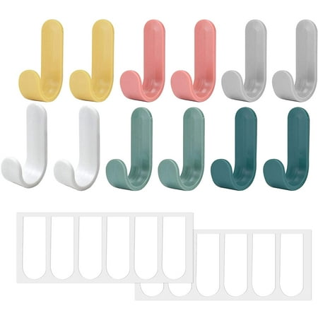 12Pcs Colorful Self Adhesive Hooks, Plastic Wall Hook, Heavy Duty Towel ...