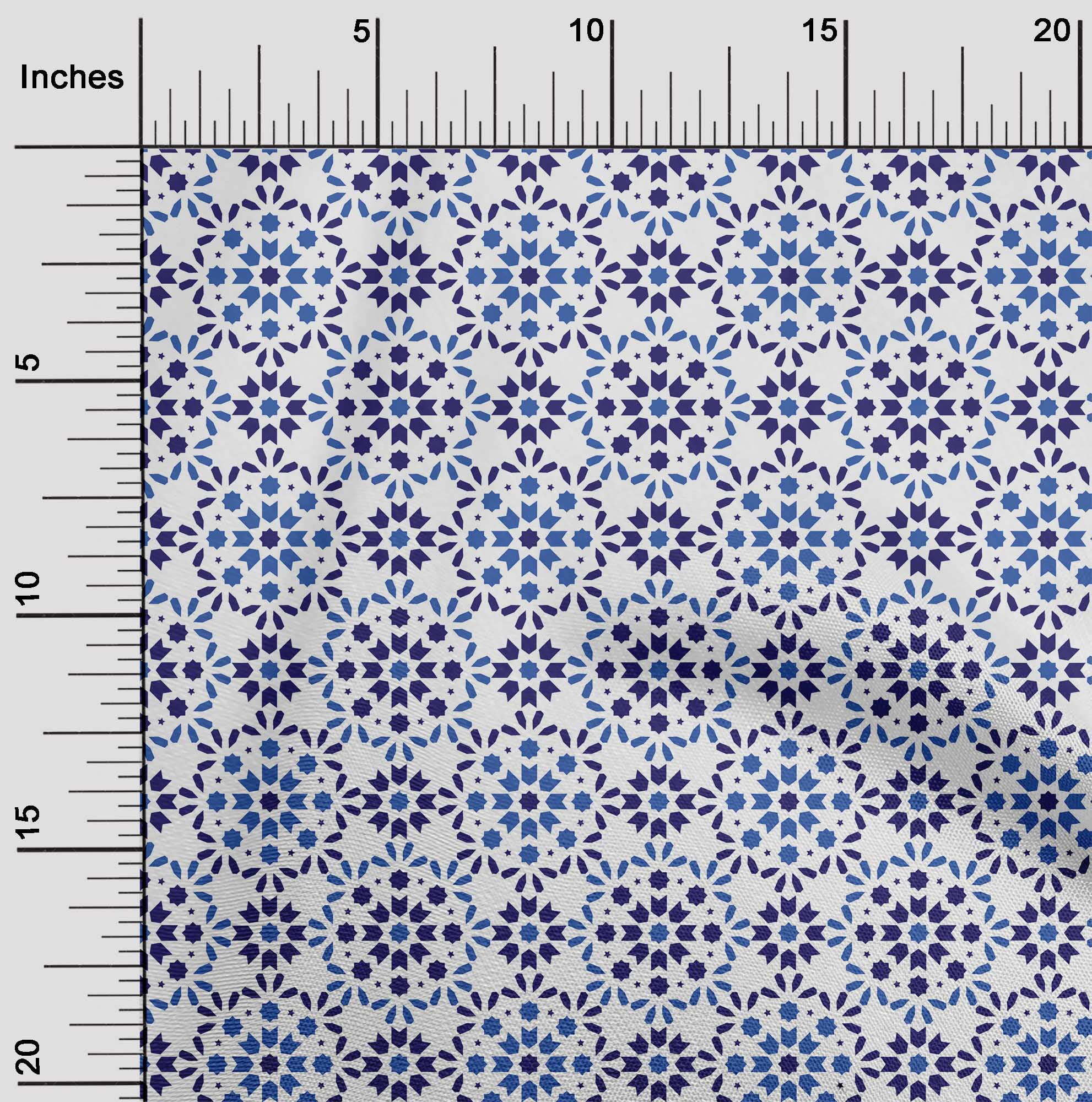 oneOone Cotton Flex White Fabric Floral & Tiles Moroccan Sewing Craft ...