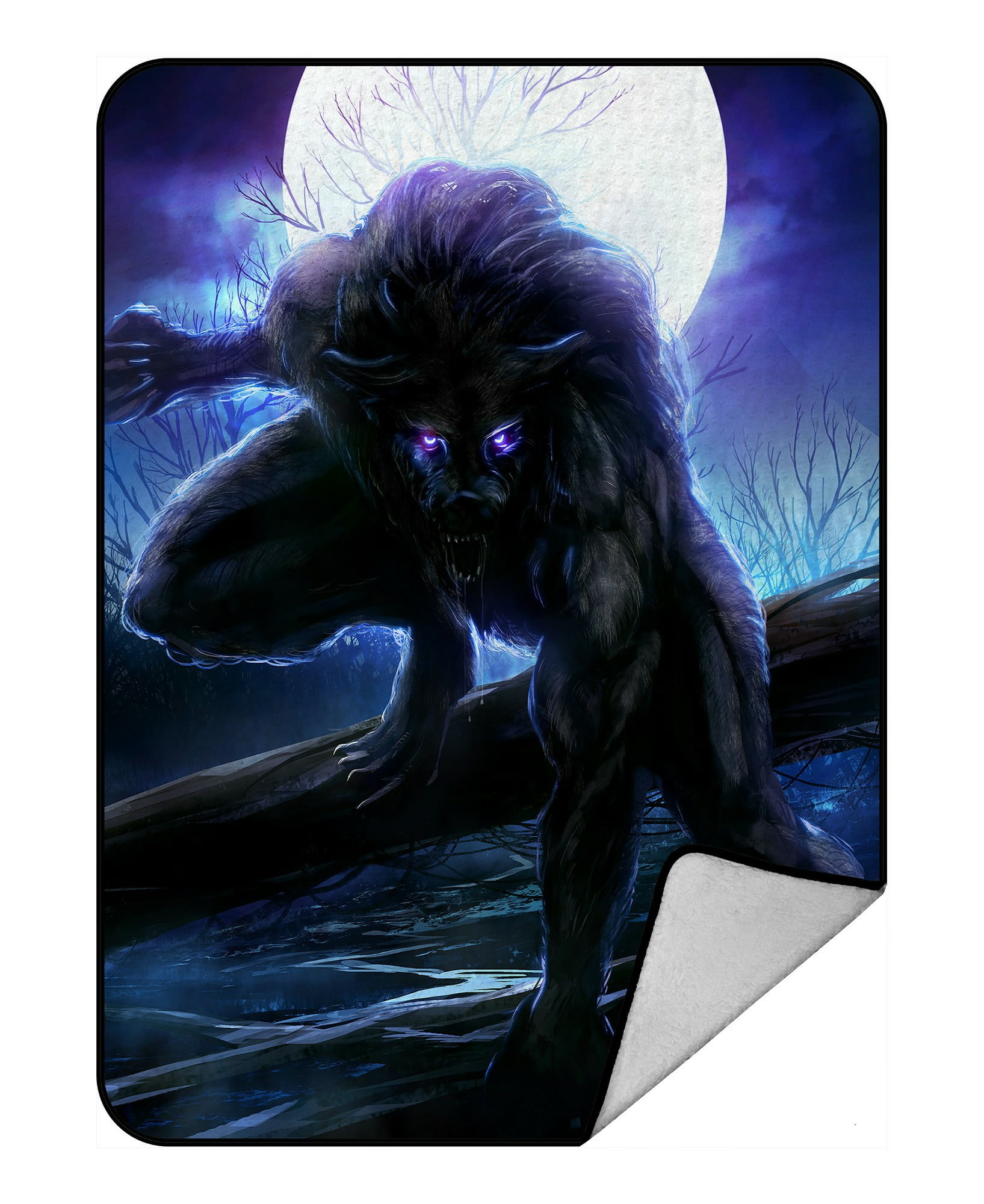 ABPHQTO Angry Werewolf Night Forest Fleece Blanket Fleece Back Throw ...