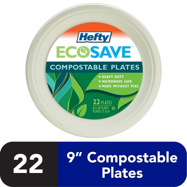 Hefty ECOSAVE Compostable Paper Plates, 8-3/4 Inch, 22 Count - Walmart.com