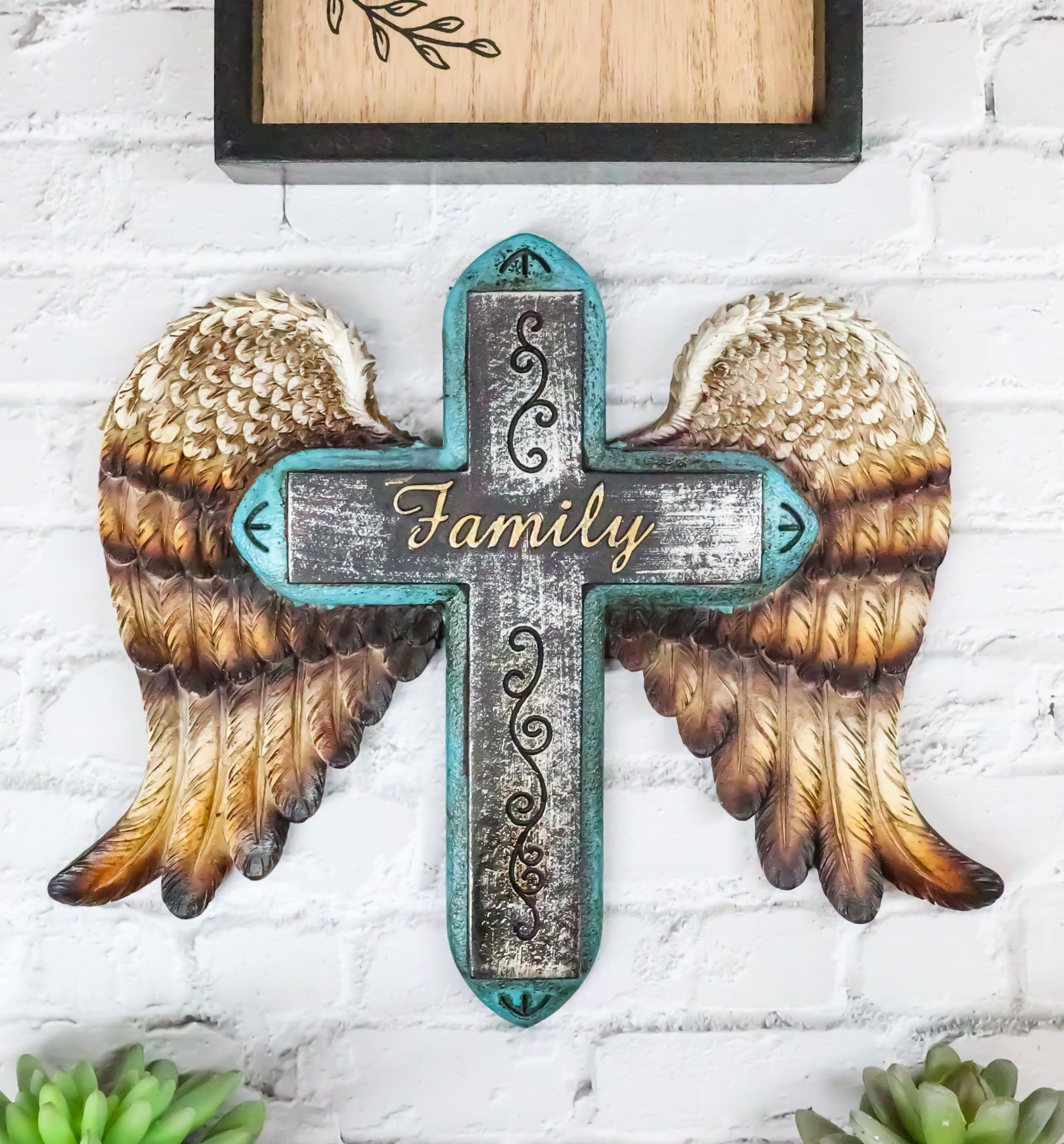 Rustic Western Scroll Art Angel Winged Family Distressed Faux Wood Wall ...