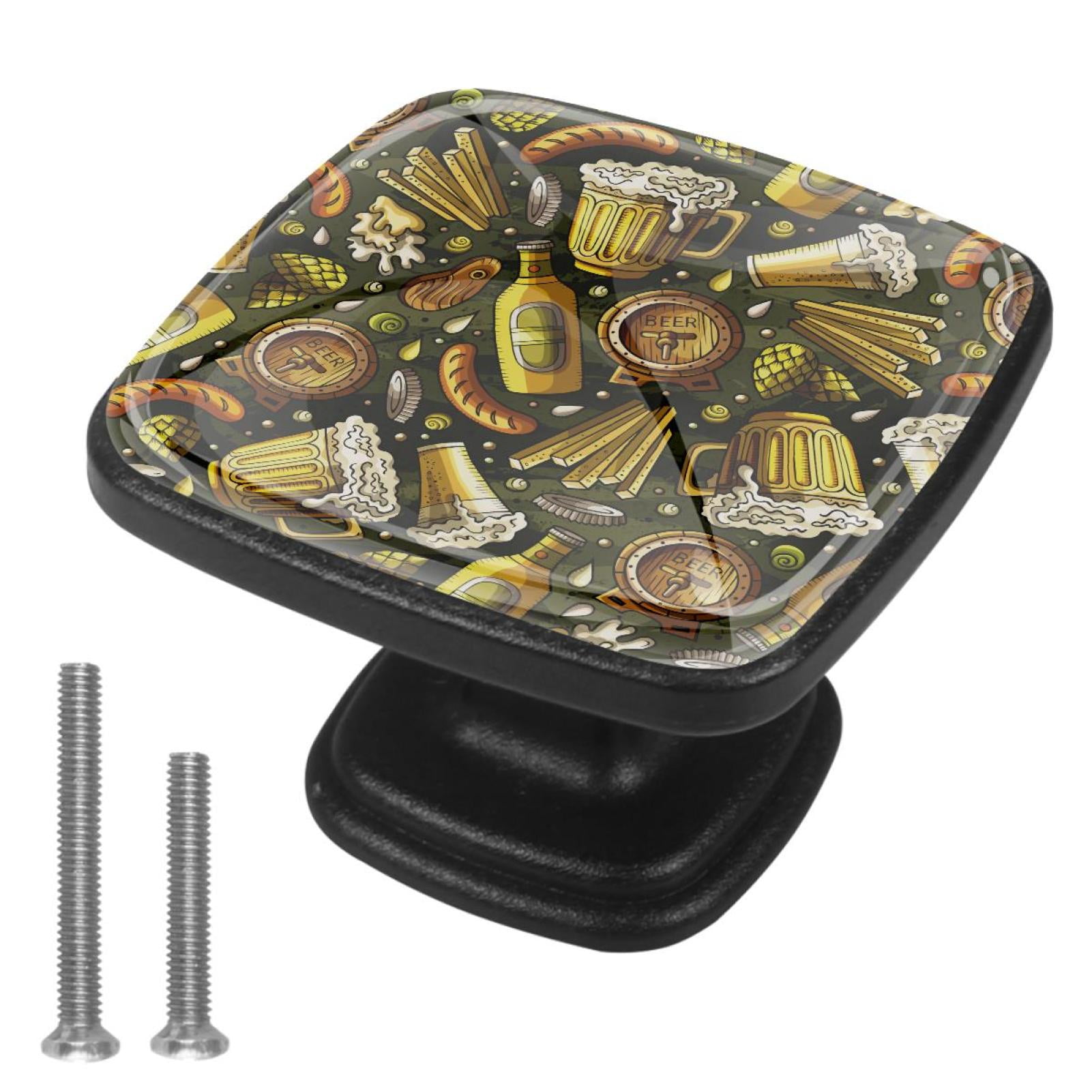 4 Pcs Cabinet Handle Drawer Pulls Summer Beer Print Knobs with Screws ...