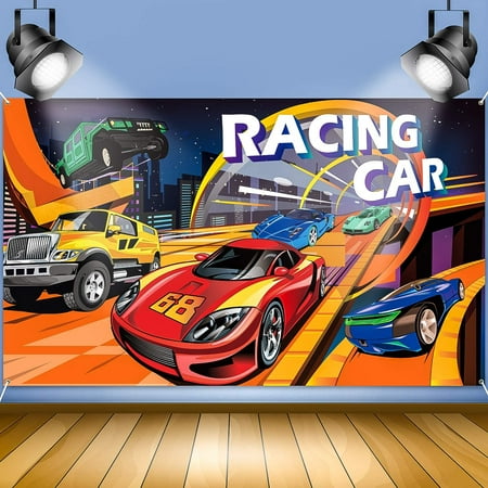 Boao Car Backdrop Racing Car Decorations, Wheels Wild Hot Racer Party ...