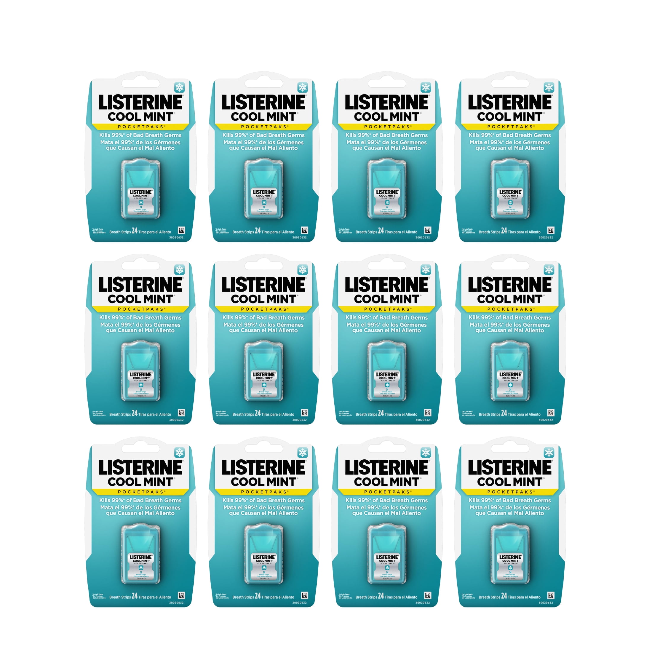 Listerine Cool Mint PocketPaks Fresh Breath Strips, 12 x 24-Strip Pack ...