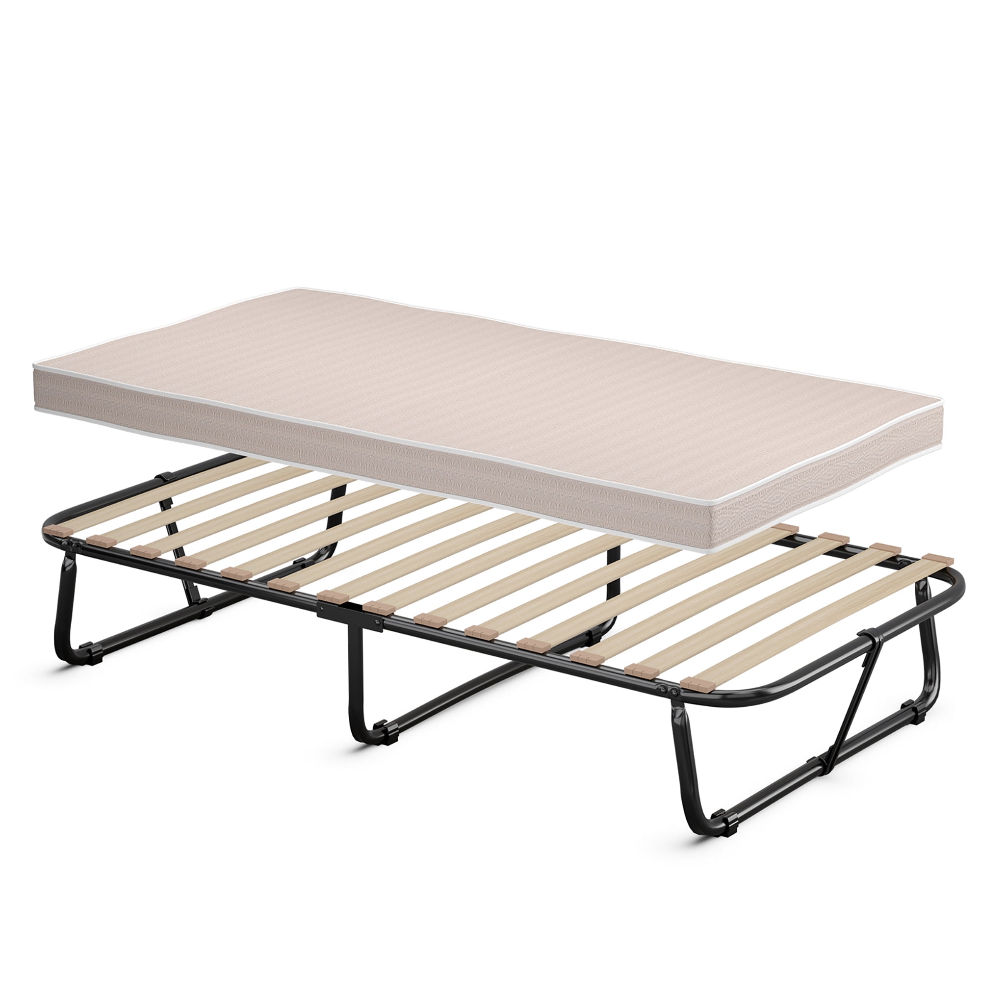 Gymax Portable Folding Guest Bed Cot with Memory Foam Mattress Twin ...