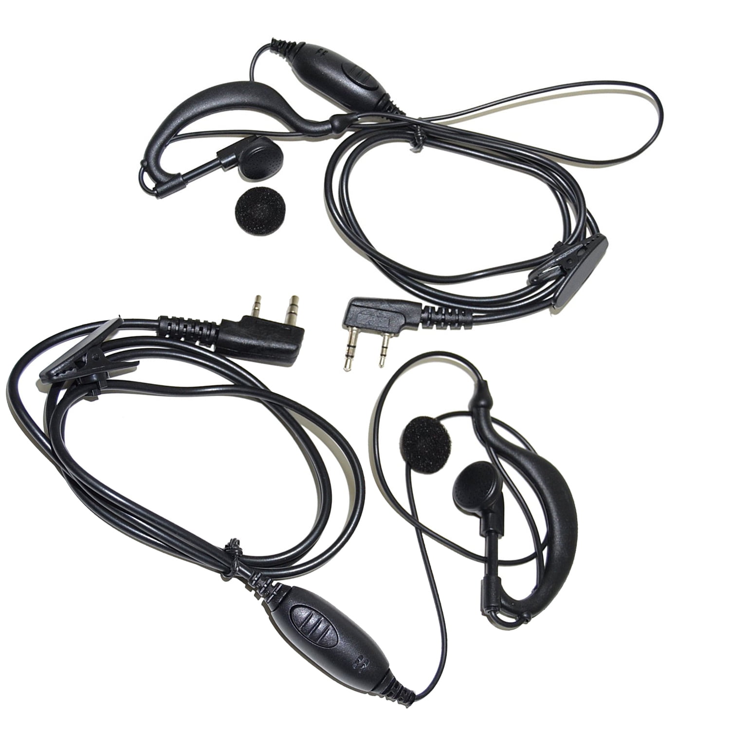 HQRP 2-Pack G Shape 2 Pin Earpiece Headsets PTT Mic for Retevis H-777 ...
