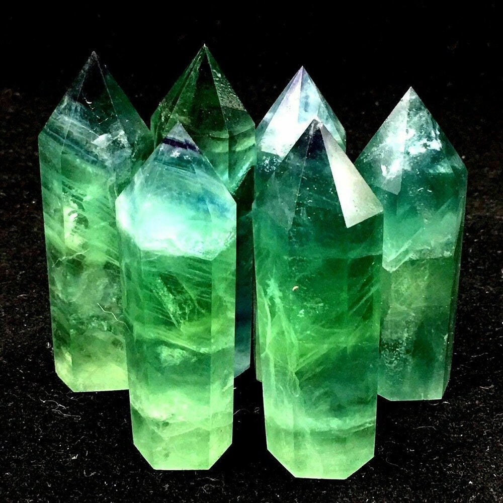 Green Fluorite Quartz Crystal Natural Stones Point Healing Hexagonal ...