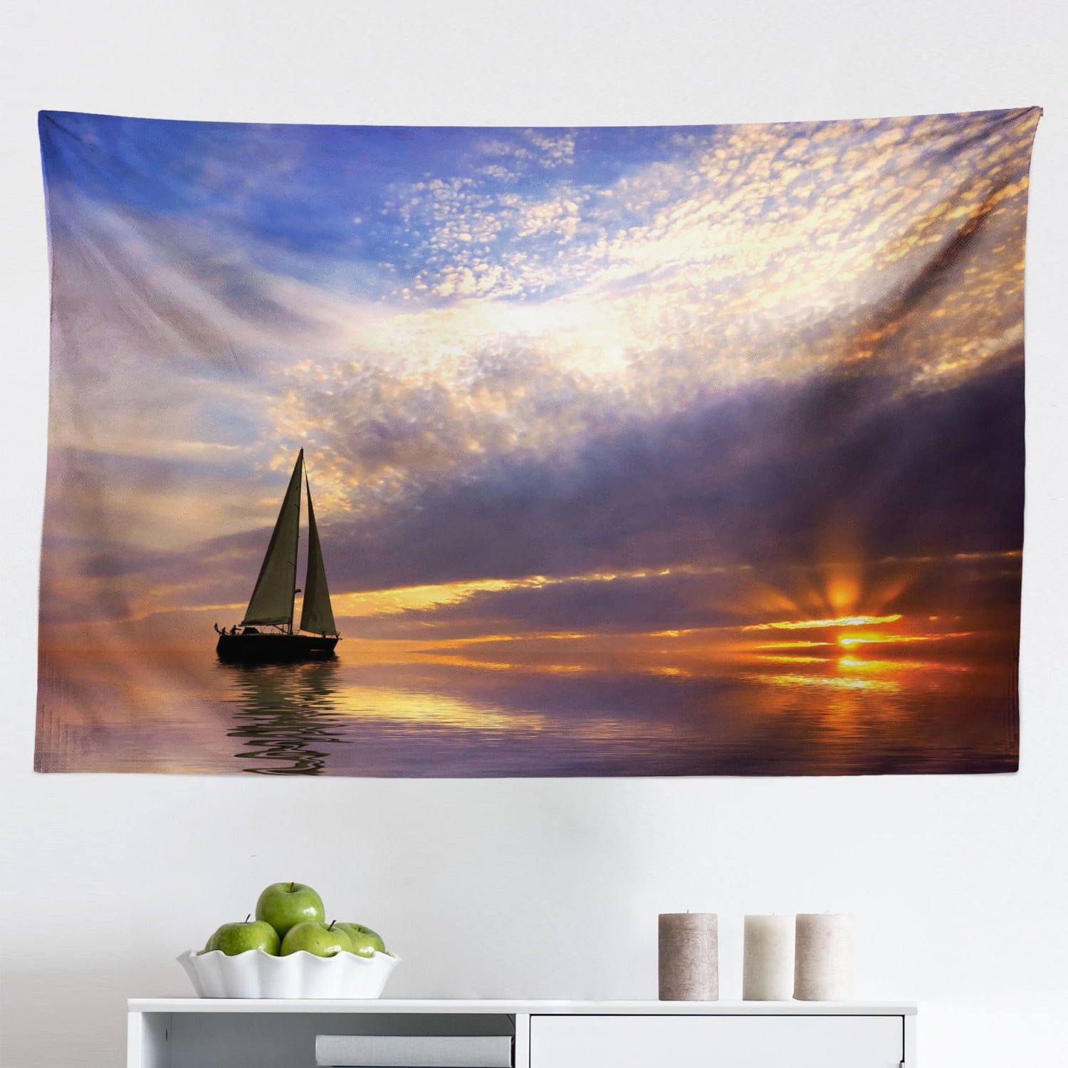 Sailboat Tapestry, Manhattan Skyline New York Sunshine USA Clear Sky ...