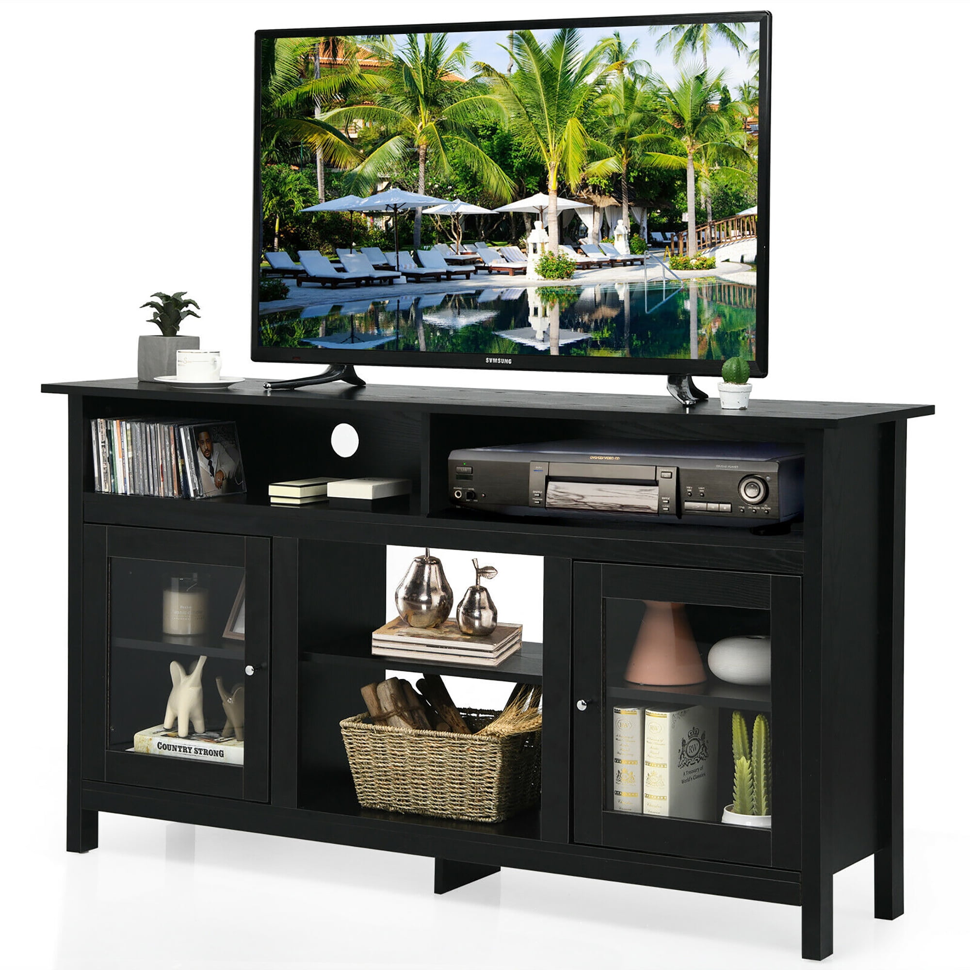 Costway 58'' TV Stand Entertainment Console Center W/ 2 Cabinets Up to ...
