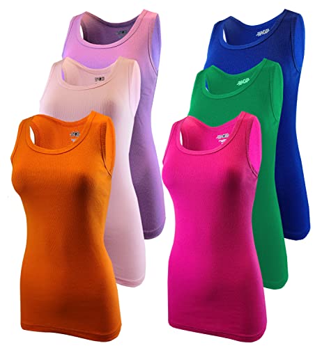 SUMONA Women 6 Pack Assorted Color Tank Tops Ribbed Cotton A-Shirts ...