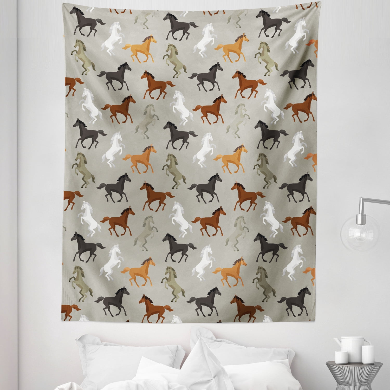 Horses Tapestry, Abstract Stallions Simple Design Animals Galloping ...