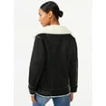 Scoop Women's Faux Suede Oversized Moto Jacket with Faux Fur Lining - Walmart.com