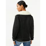 Scoop Women's Faux Suede Oversized Moto Jacket with Faux Fur Lining - Walmart.com