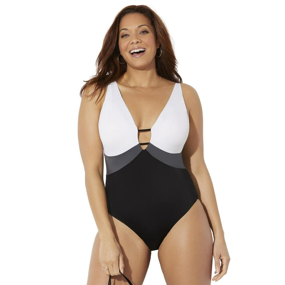 Swimsuitsforall Swimsuits For All Womens Plus Size Colorblock V Neck