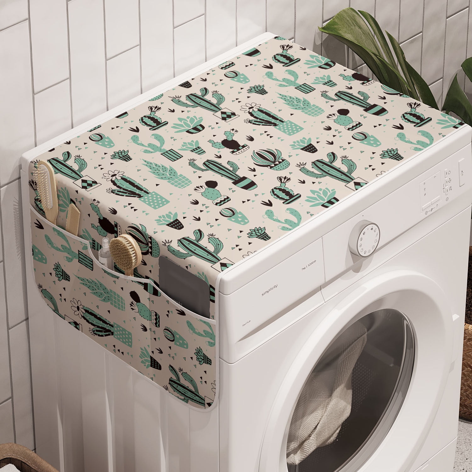 Cactus Washing Machine Organizer, Doodle Style Cartoon Plant ...