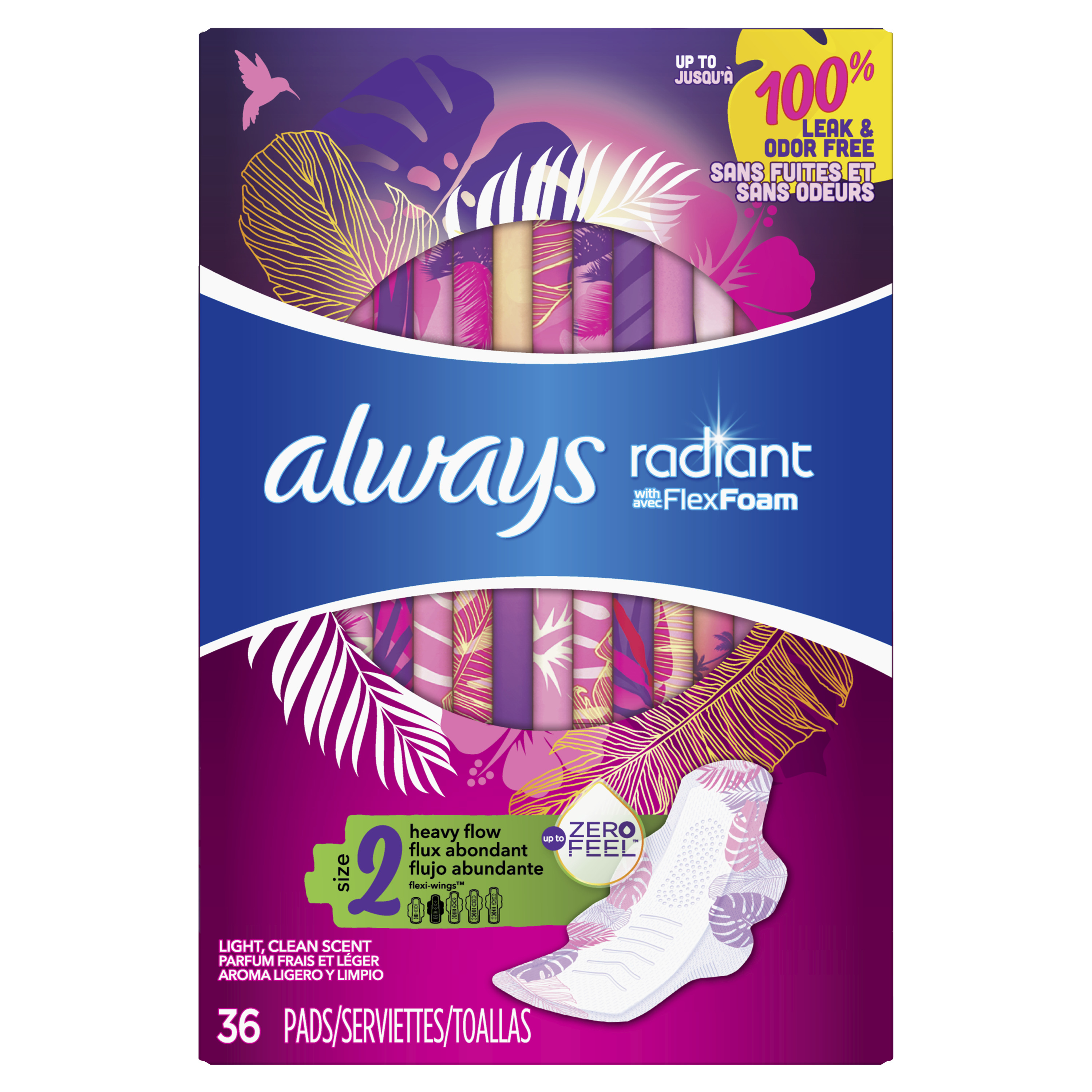 Always Radiant Heavy Pads, Light Clean Scent with Wings, Size 2, 36 ct ...
